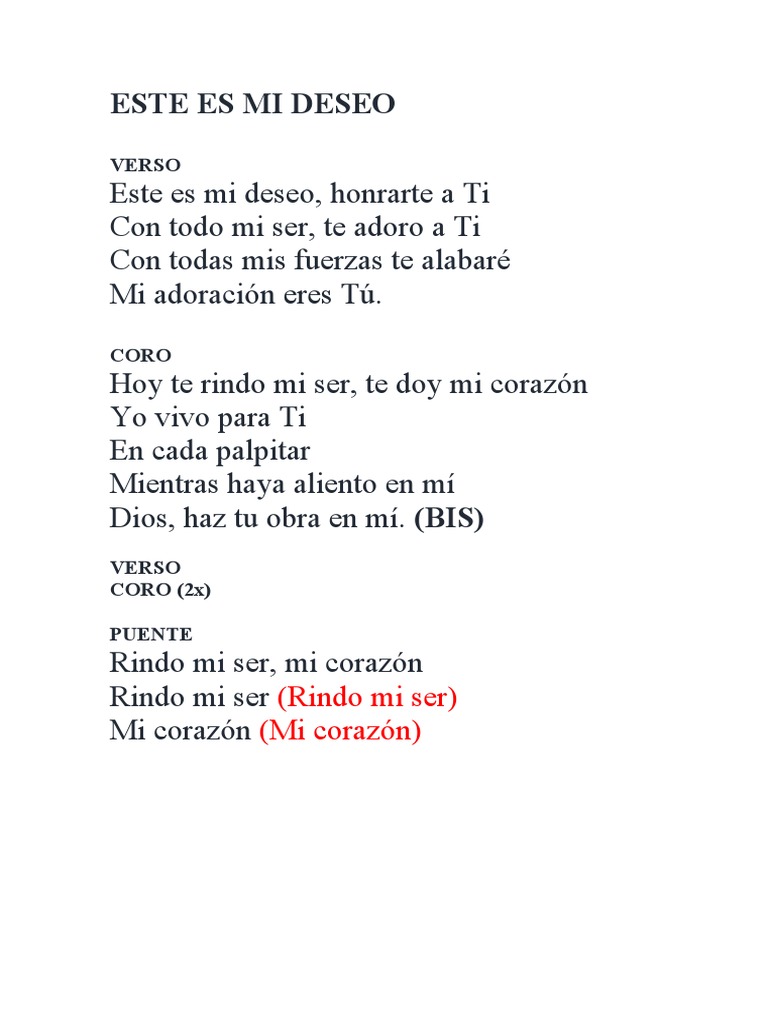 Letras de "Este es mi deseo" | PDF