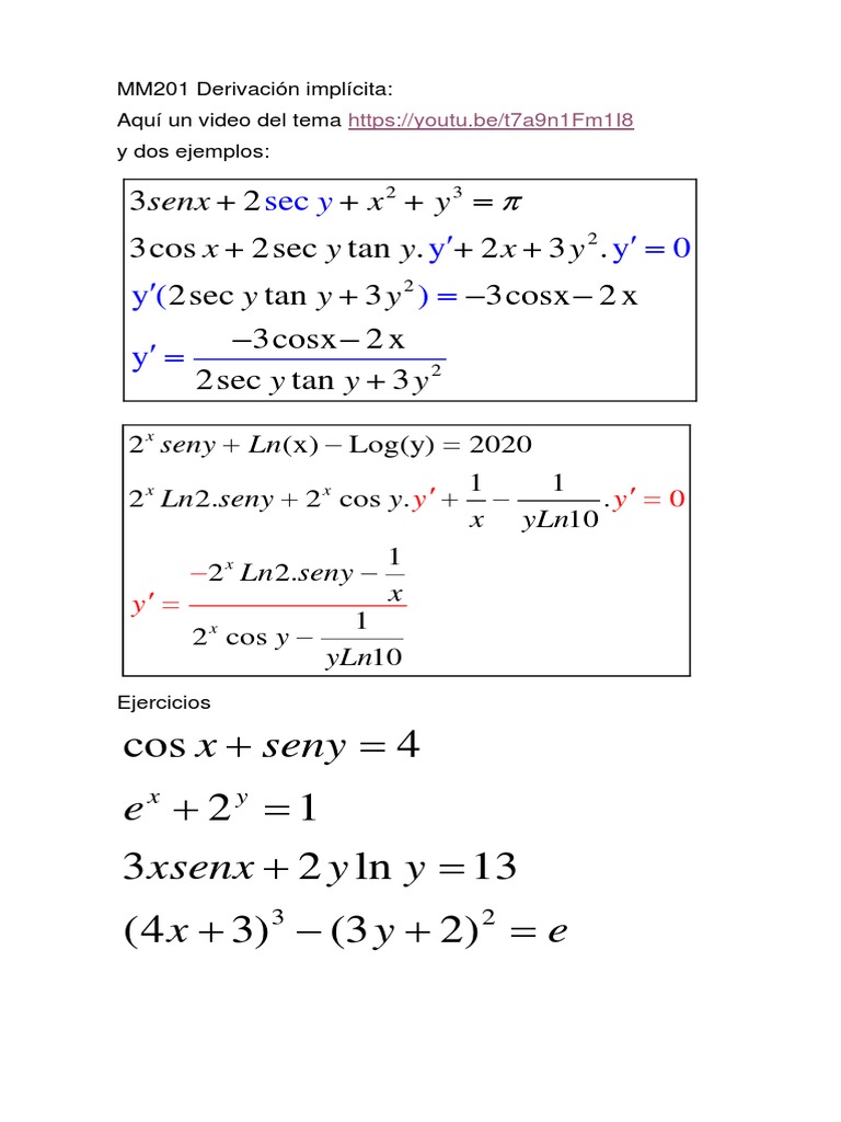Derivación Implícita: Ejemplos y Ejercicios | PDF | Métodos y materiales de enseñanza | Ciencia ...