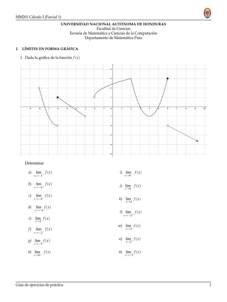 Guía de Ejercicios de Práctica Parcial 1 MM201 Cálculo I | PDF