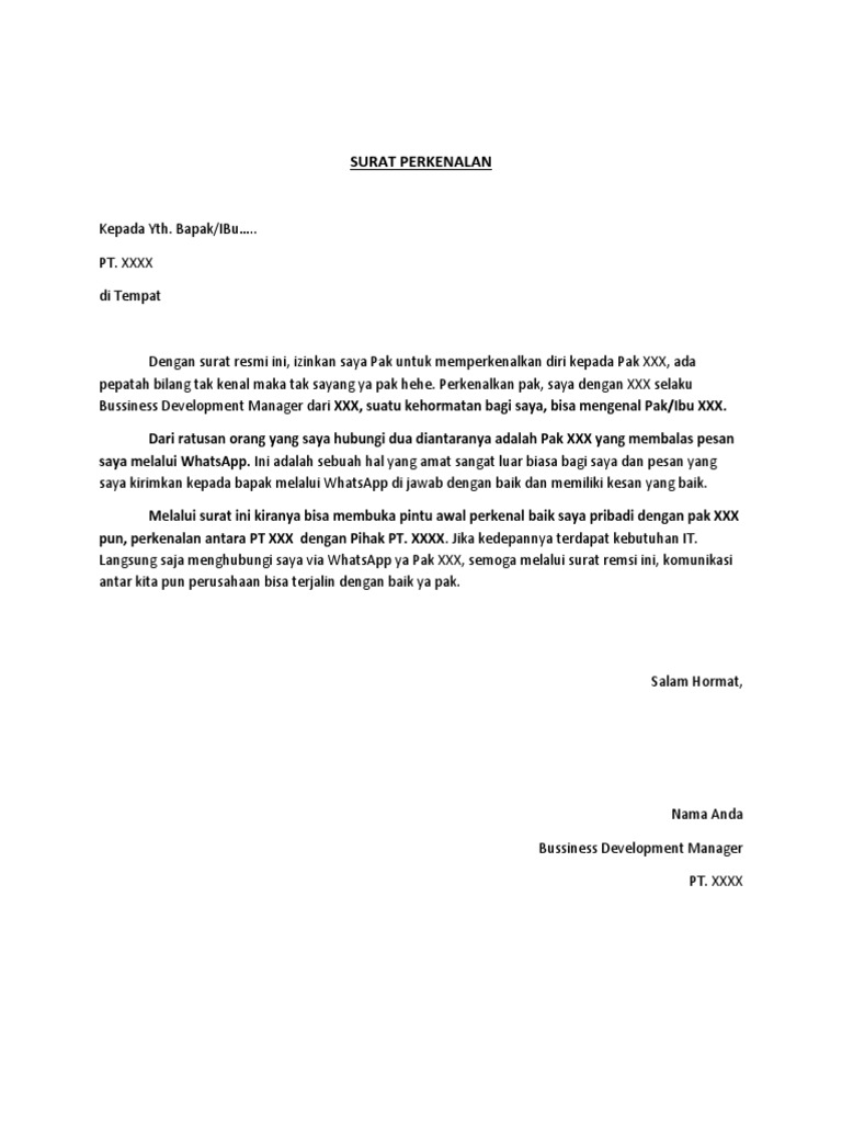 Surat Perkenalan Antar Perusahaan Secara Resmi | PDF