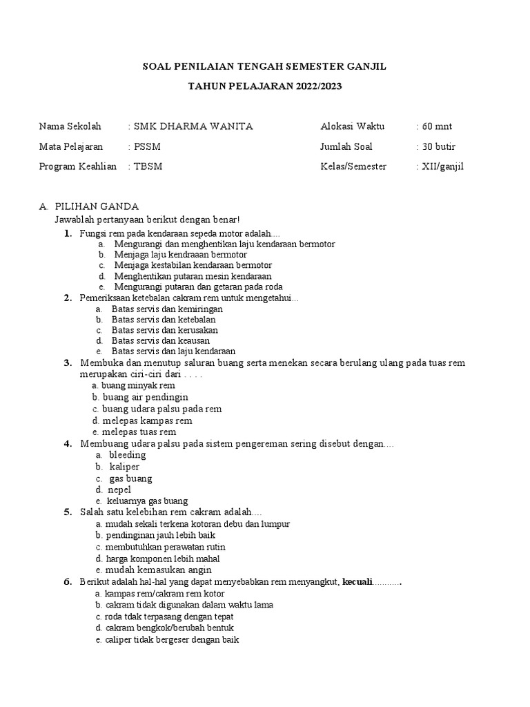 Soal PSSM Xii TBSM | PDF