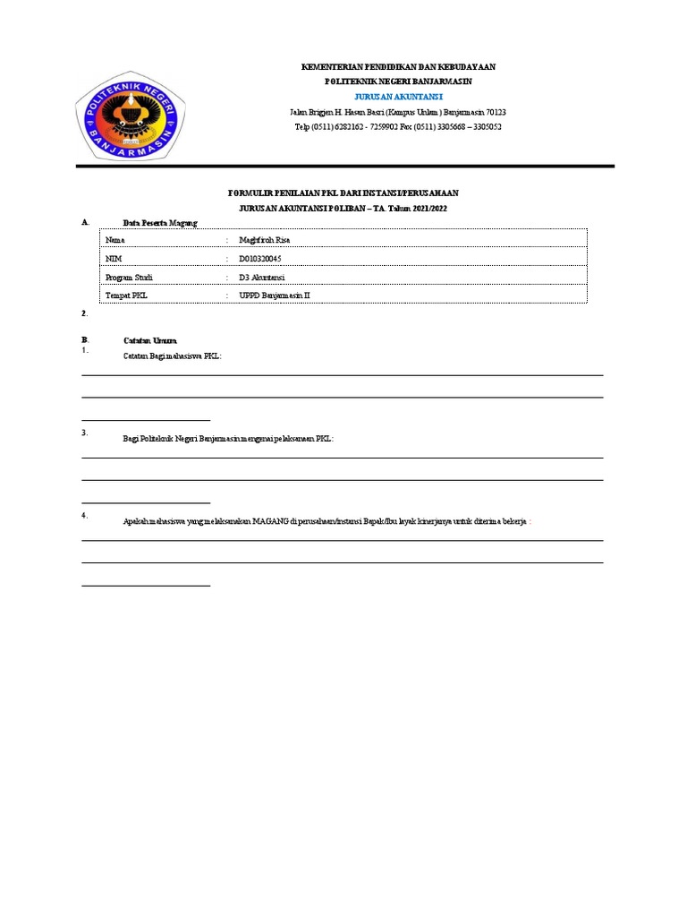 Form Penilaian Dari Industri | PDF