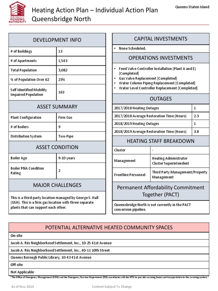 NYCHA - Queensbridge North Heat Plan | PDF | Boiler | Steam