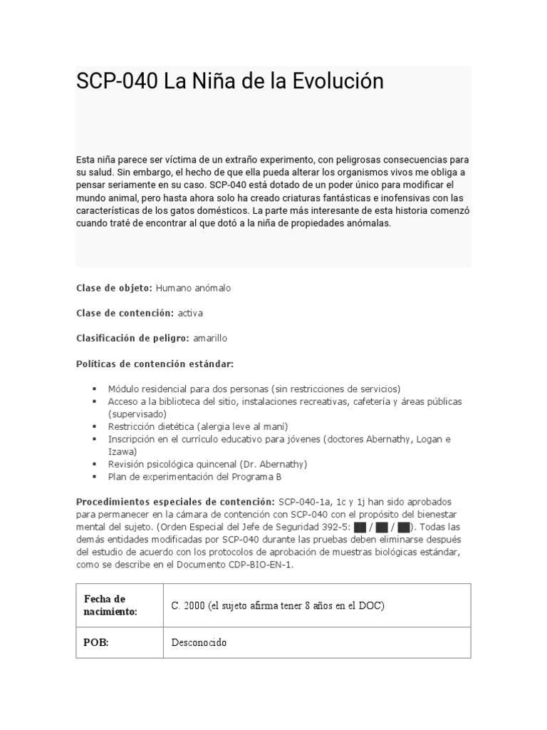 SCP 040 | PDF | Organismos | Gatos