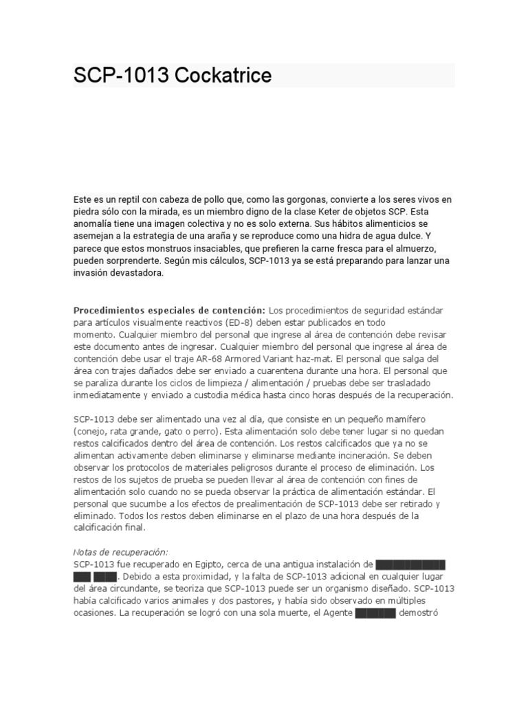 SCP-1013 Cockatrice | PDF