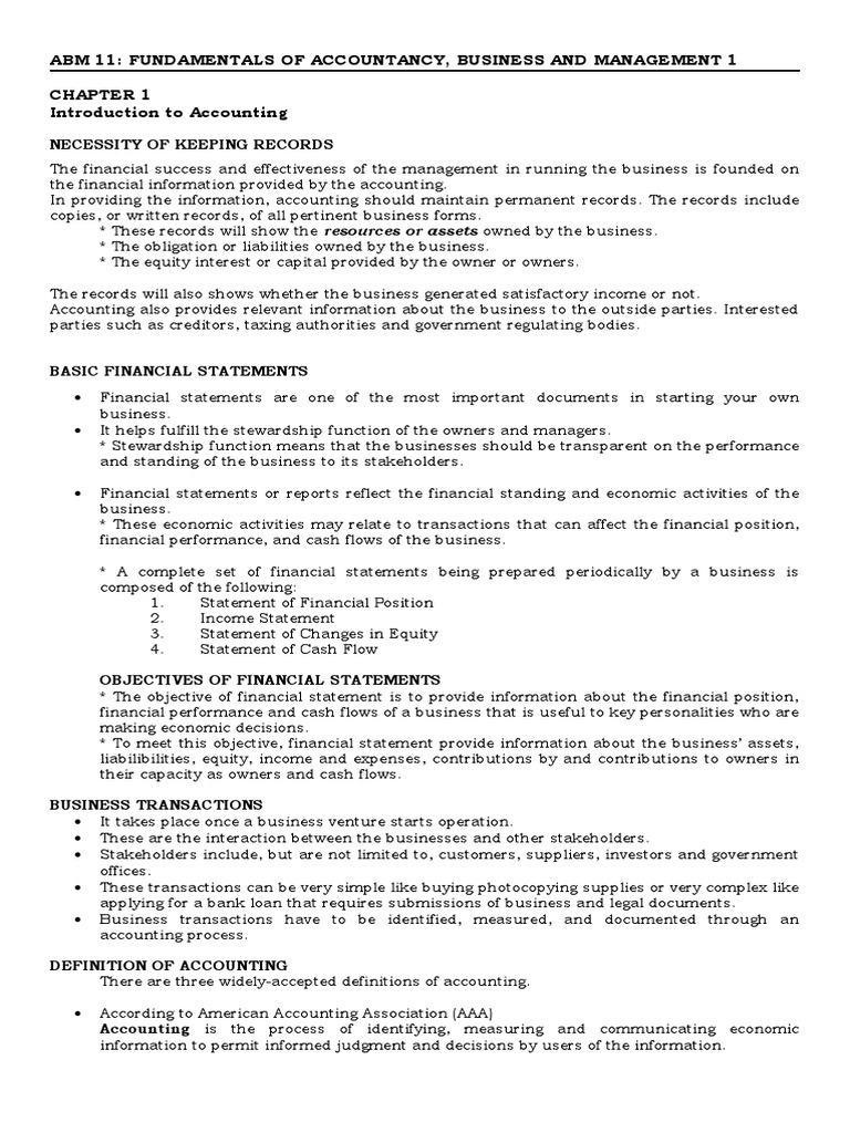 Chapter 1 Introduction To Accounting | PDF | Accounting | Bookkeeping