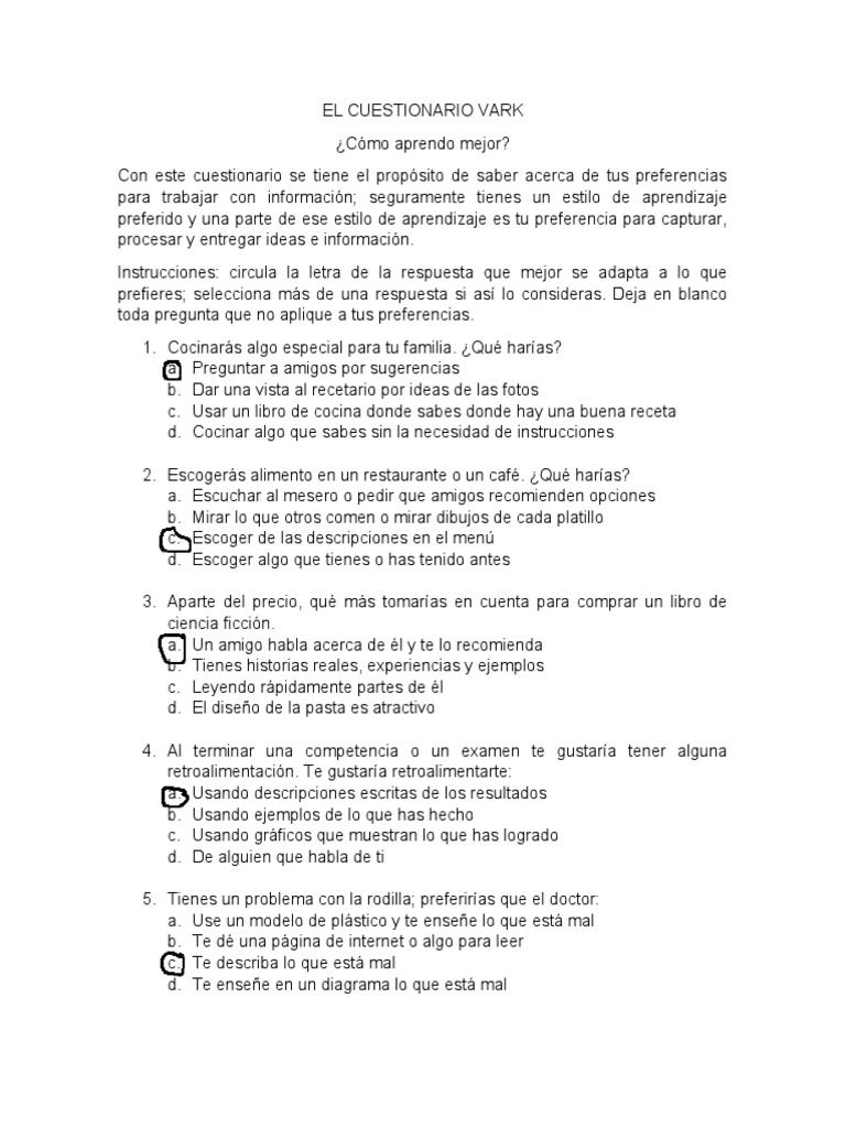 Cuestionario VARK: Descubre tu Estilo de Aprendizaje | PDF | Internet | Libros