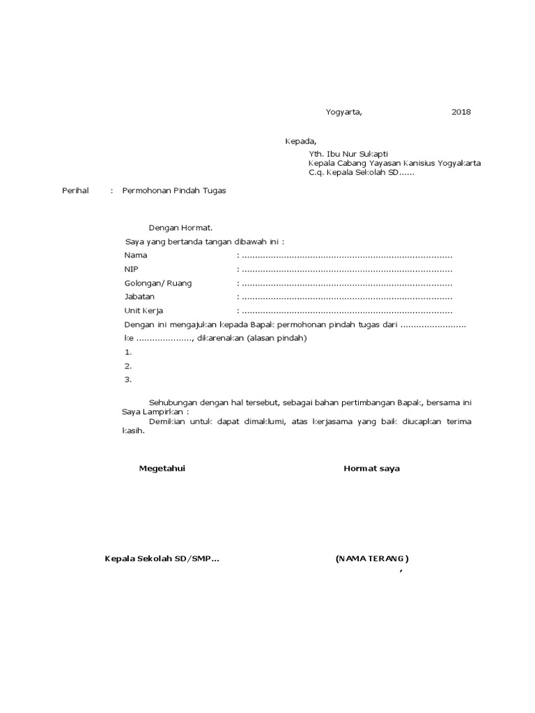 Contoh Surat Permohonan Pindah Antar SKPD | PDF