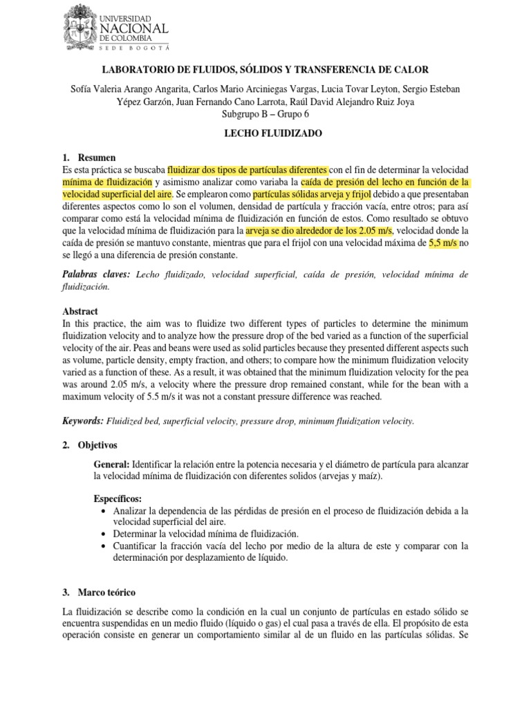 SubgrupoB - Gr6 - Informe - Lecho Fluidizado | PDF | Medición | Gases