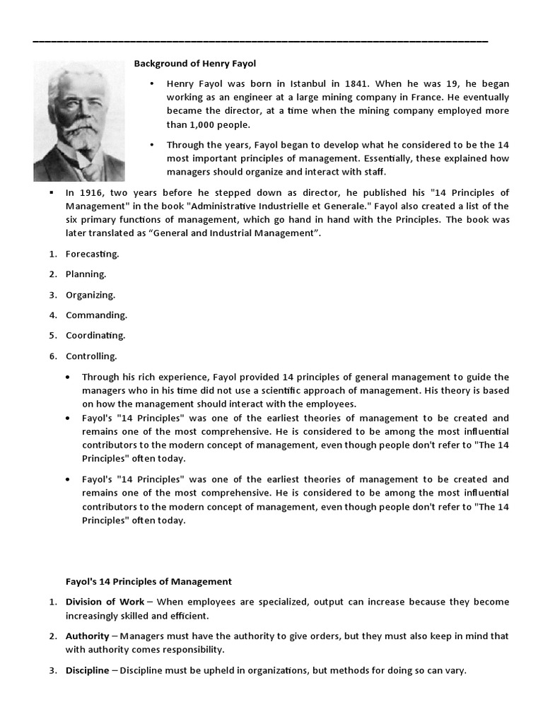 Henry Fayol's 14 Management Principles | PDF | Cognitive Science | Business