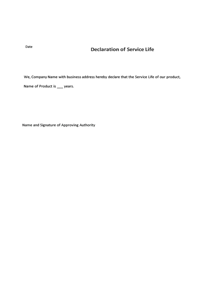 Declaration of Service Life Template | PDF
