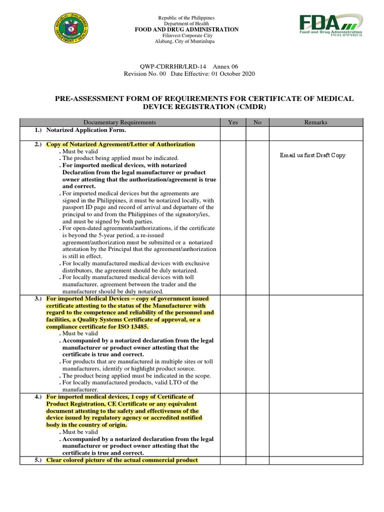 PFDA Registration Requirements | PDF | Medical Device | Specification ...