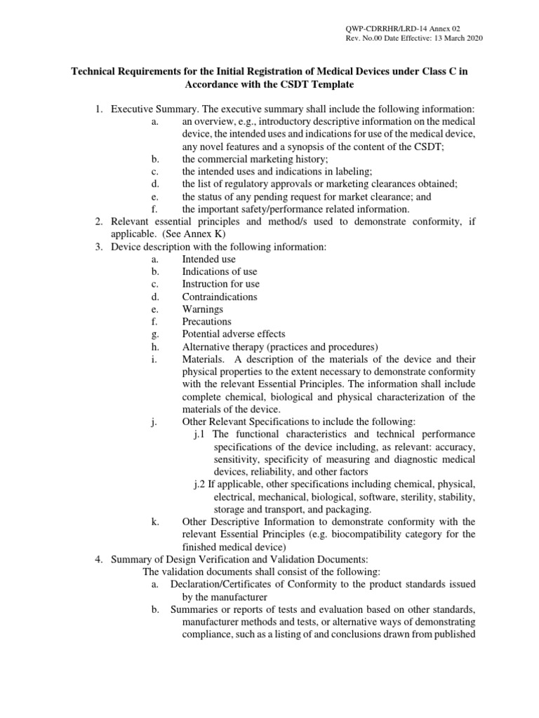 Class C Medical Device Registration Requirements | PDF | Verification ...