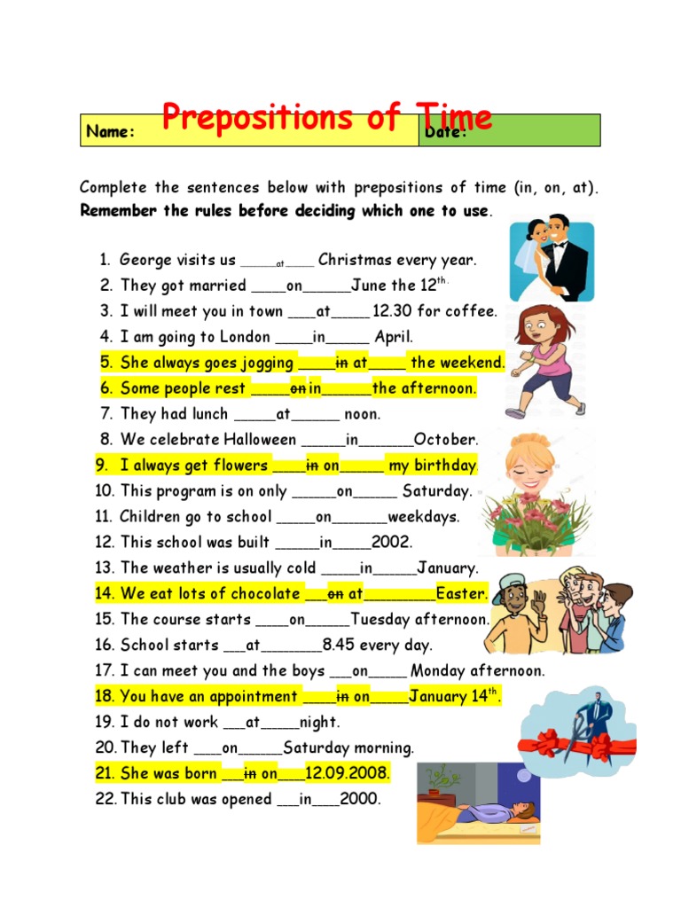 Prepositions of Time | PDF