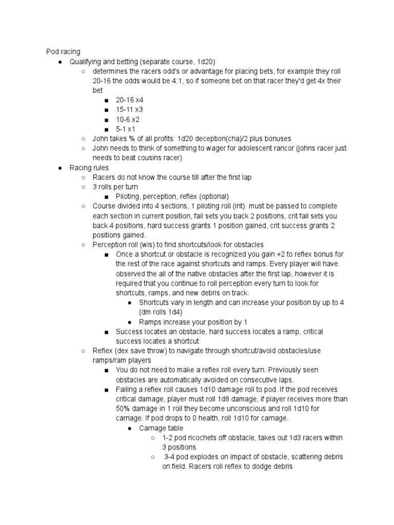 Pod Racing Event | PDF | Formula Racing Series | Motorsport Competitions