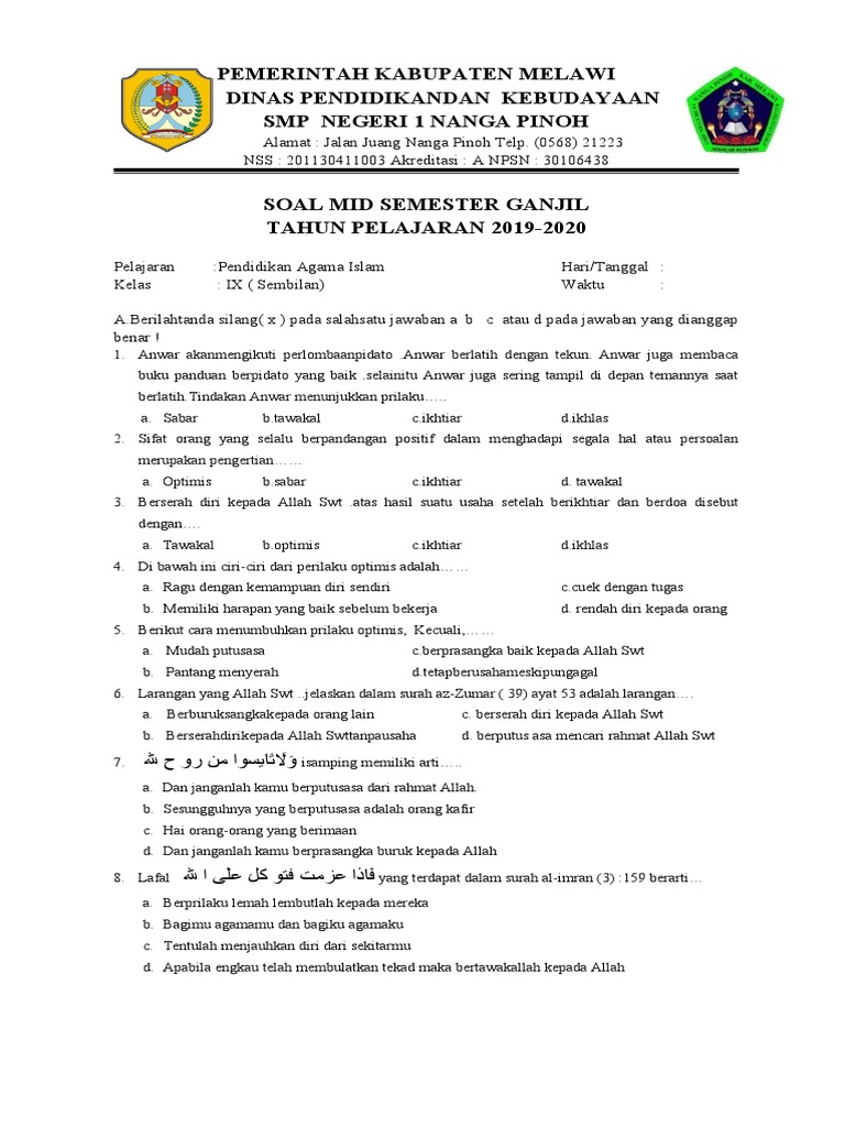 Soal Mid Ganjil Pai 9 | PDF