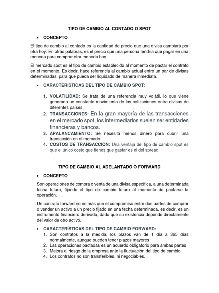 Tipo de Cambio Al Contado o Spot | PDF | Tipo de cambio | Moneda
