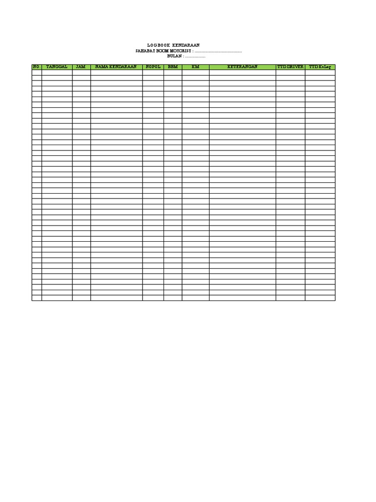 Log Kendaraan Bulanan | PDF | Teknologi & Rekayasa