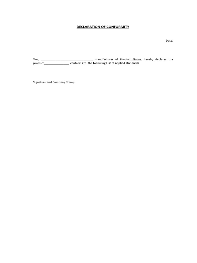 Declaration of Conformity Template | PDF