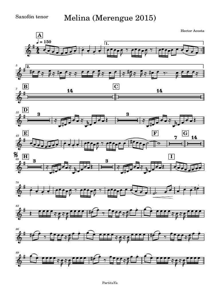 Melina Merengue Saxophone Sheet Music | PDF