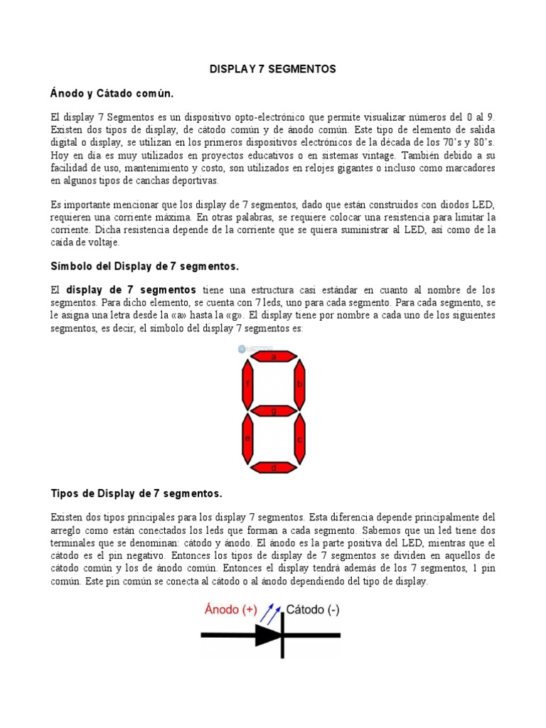 DISPLAY 7 SEGMENTOS SP | PDF | Diodo emisor de luz | Ánodo