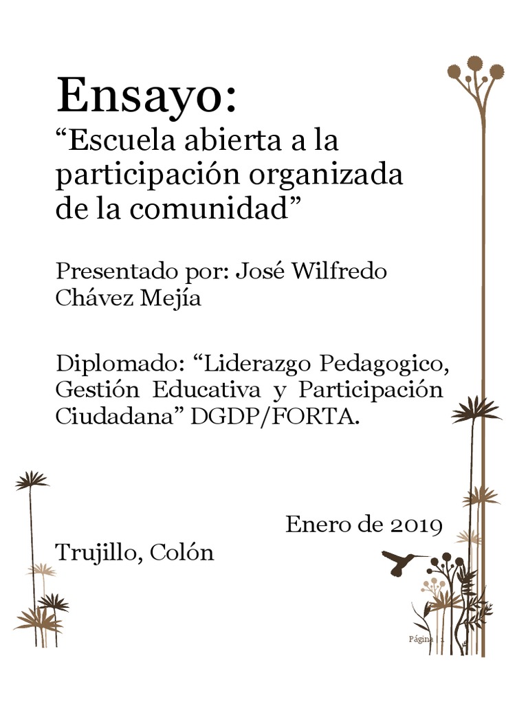 Ensayo Escuela Abierta A La Participación Organizada de La Comunidad ...