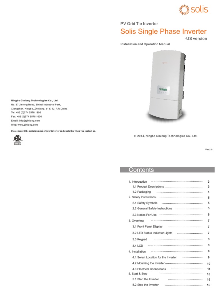 Solis - 2G-US - Installation - and - Operation - Manual INGLES | PDF ...