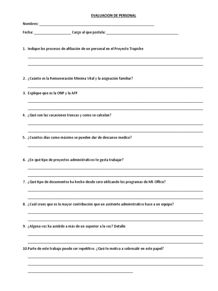 Evaluacion de Personal - Asistente Administrativo | PDF
