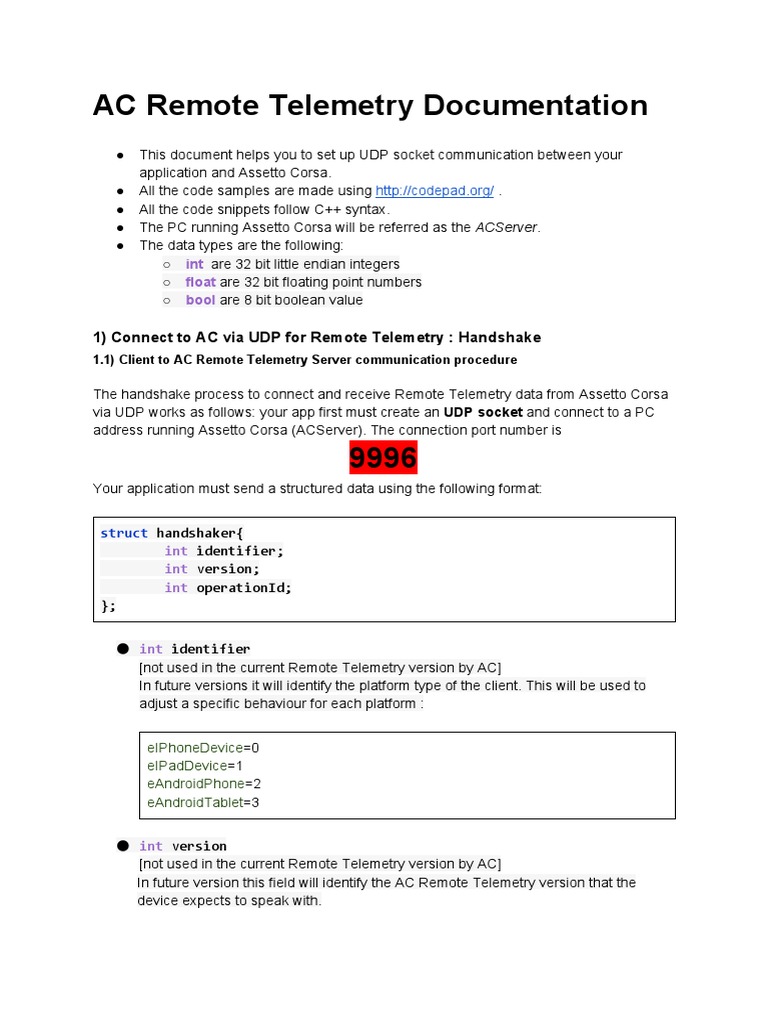 ACRemote Telemetry Documentation | PDF | Server (Computing) | Port ...