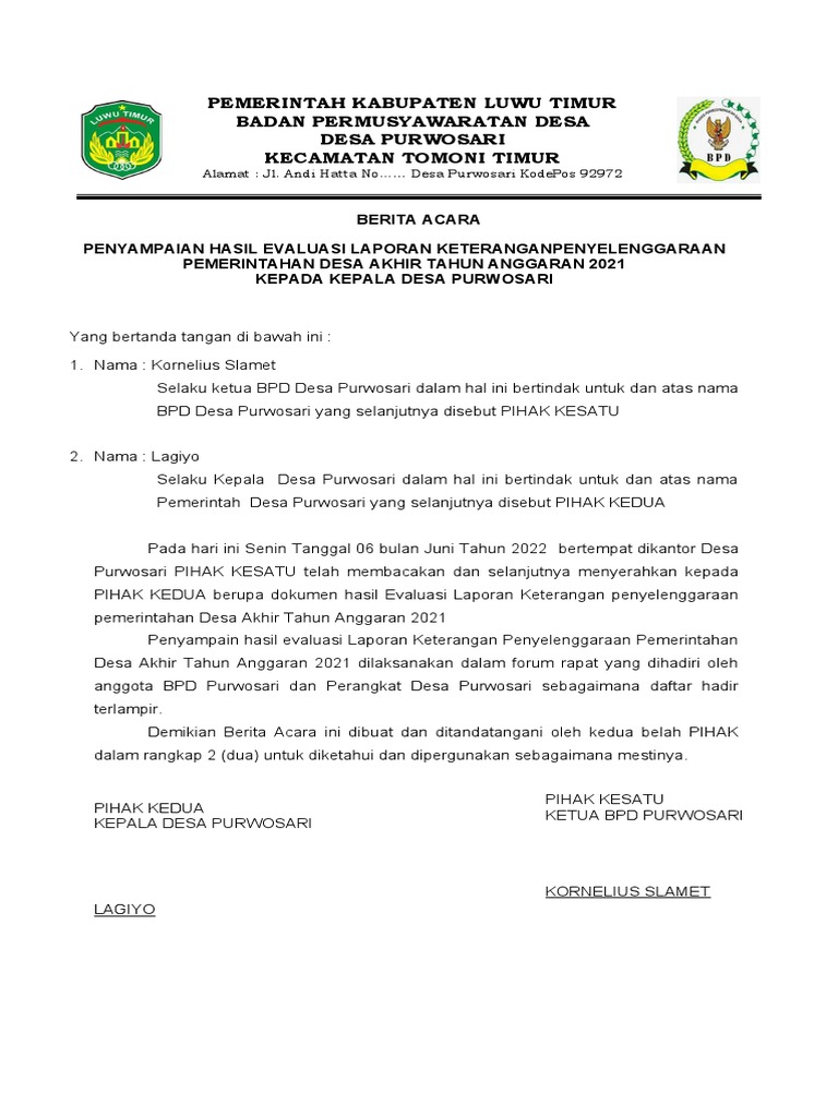 Berita Acara Evaluasi LPPD | PDF