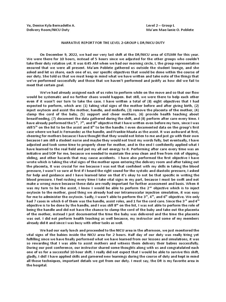DR-NICU Narrative Report | PDF | Childbirth | Neonatal Intensive Care Unit