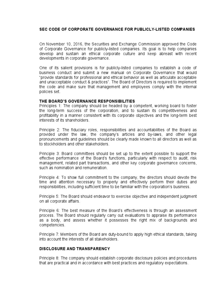 Gbermic 3 Sec Code of Corporate Governance | PDF | Corporate Governance ...