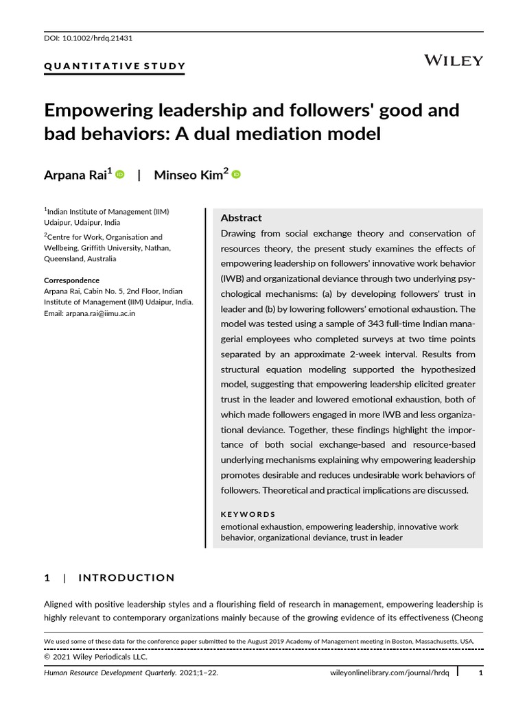 Empowering Leadership and Followers' Good and Bad Behaviors A Dual ...