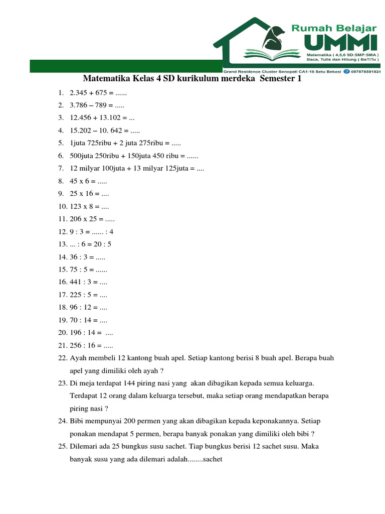 Soal Matematika Kelas 4 SD | PDF