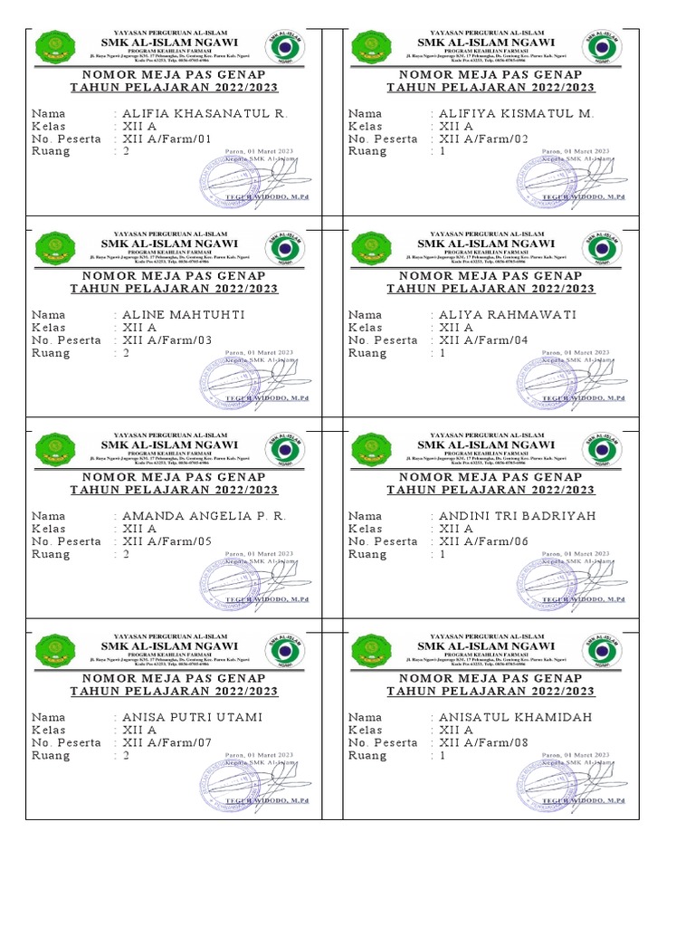 Nomor Meja Pas Genap | PDF | Griya & Taman | Teknologi & Rekayasa