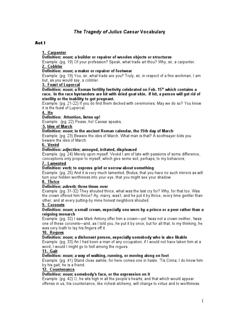 Julius Caesar Vocabulary All Acts | PDF | Philosophy | Law