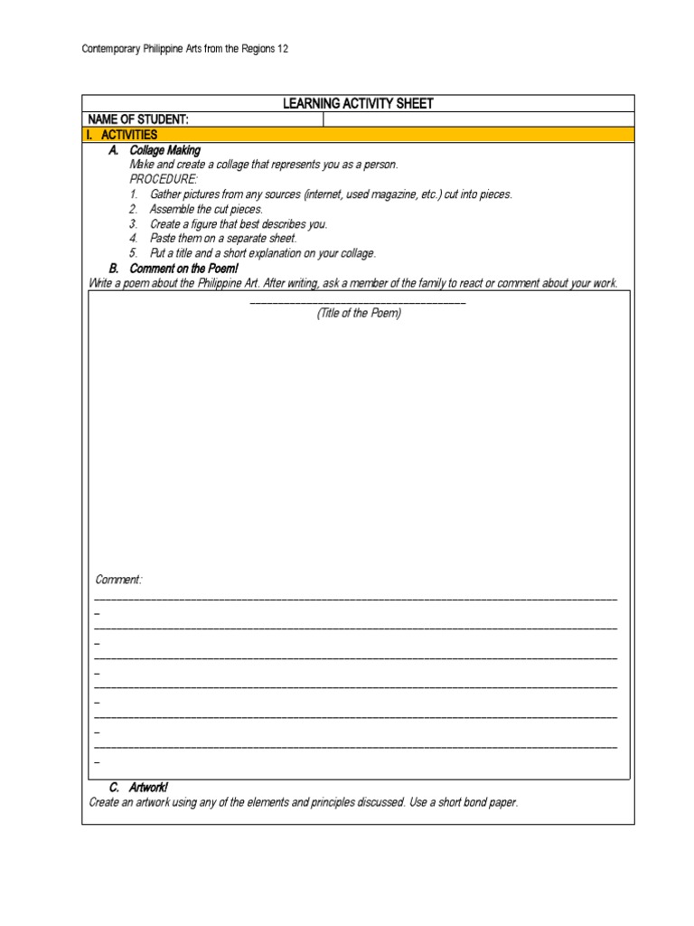 Learning Activity Sheet: Name of Student: I. Activities | PDF