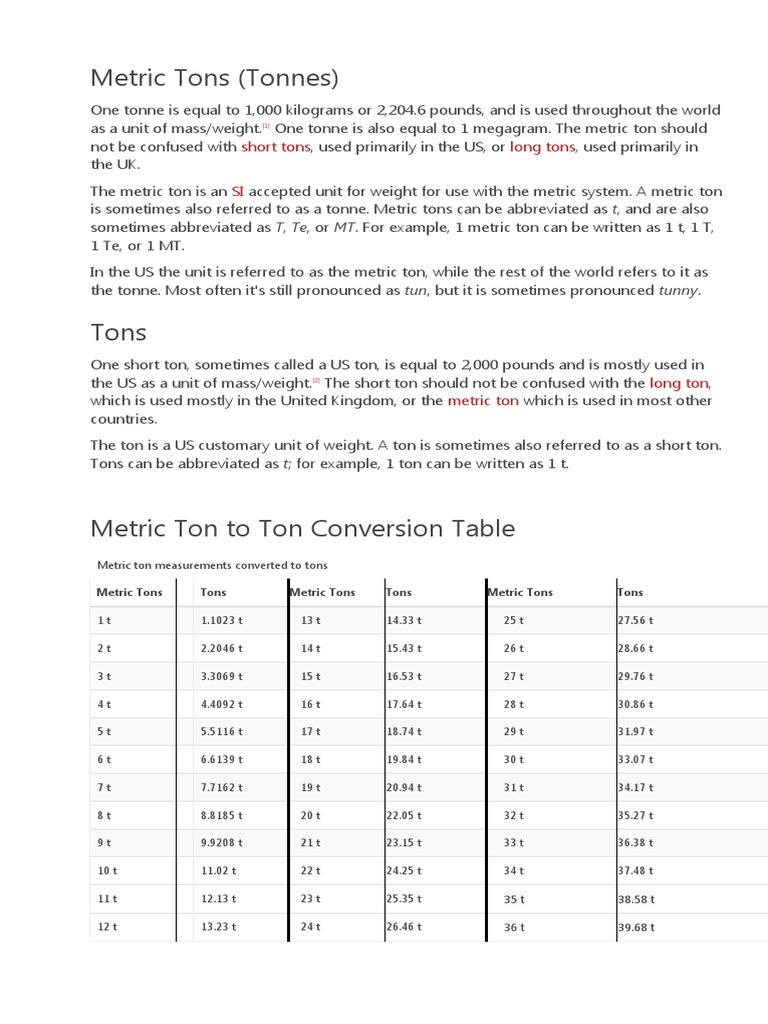 Metric Tons and Tons | PDF | Science & Mathematics | Lifestyle