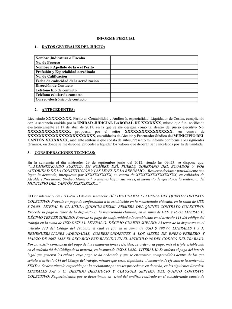 Modelo Informe Pericial | PDF | Testigo experto | Sentencia (ley)