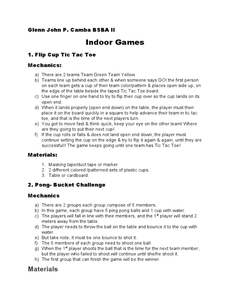 Indoor Party Games Instructions | PDF