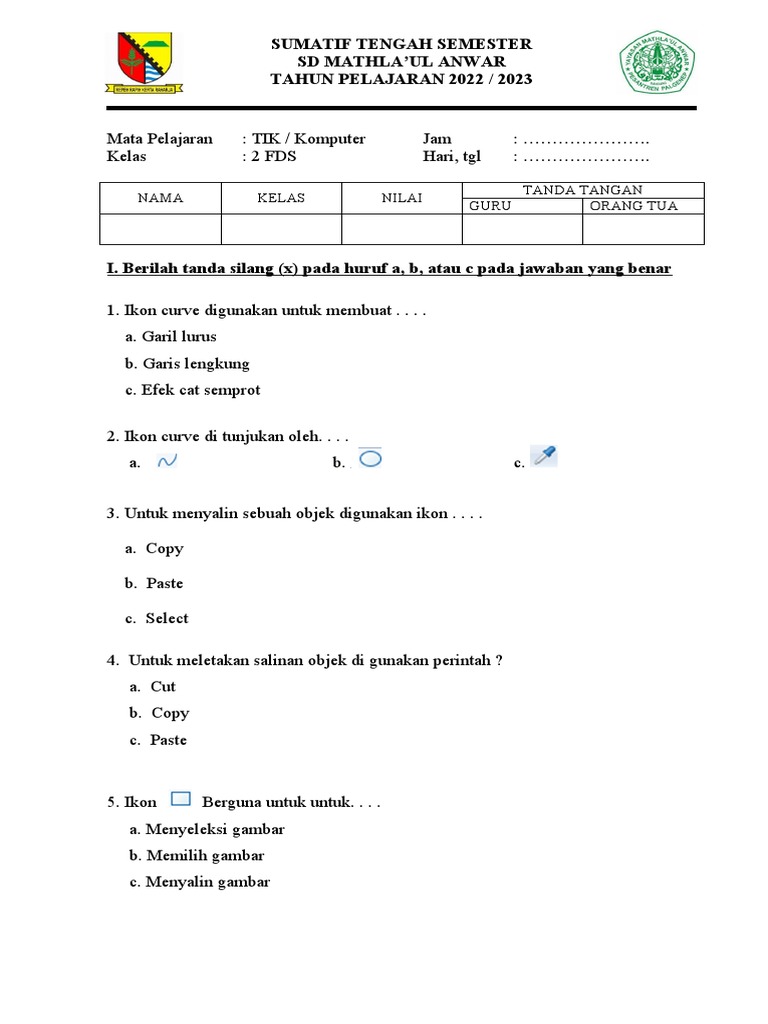 Soal Pts Tik Kelas 2 SD | PDF