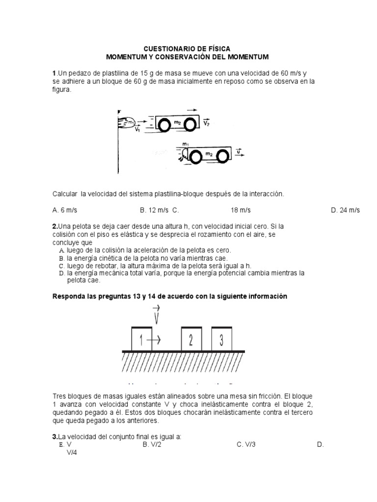 Cuestionario Física: Momentum y Conservación | PDF | Masa | Movimiento (física)