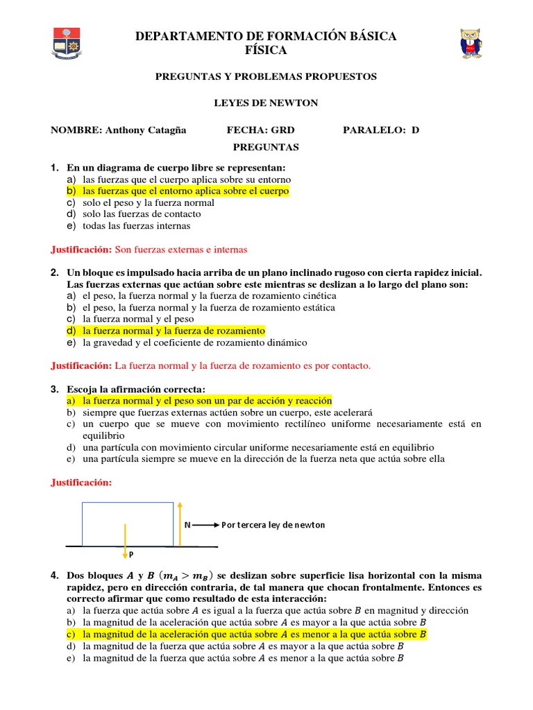 Tarea 07 - Leyes de Newton | PDF | Fuerza | Fricción