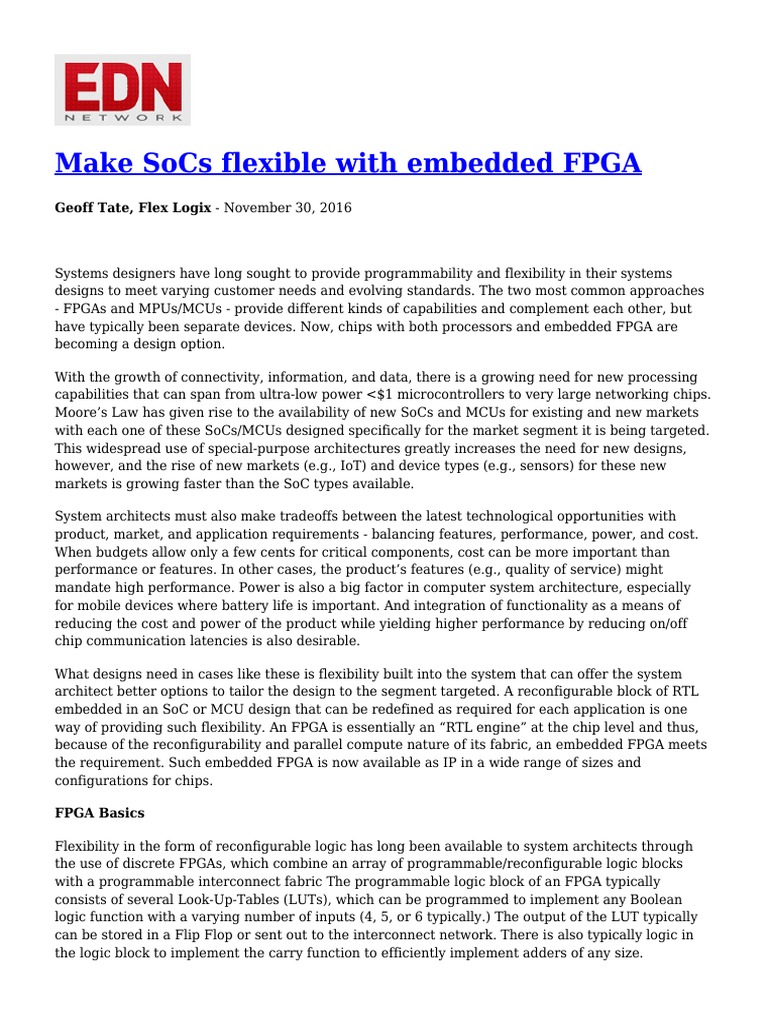 Make Socs Flexible With Embedded Fpga Pdf Field Programmable Gate