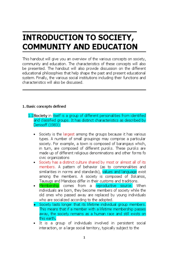 A. Module-1-UNIT-1-Introduction-to-Society-Community-and-Education | PDF | Idealism | Learning