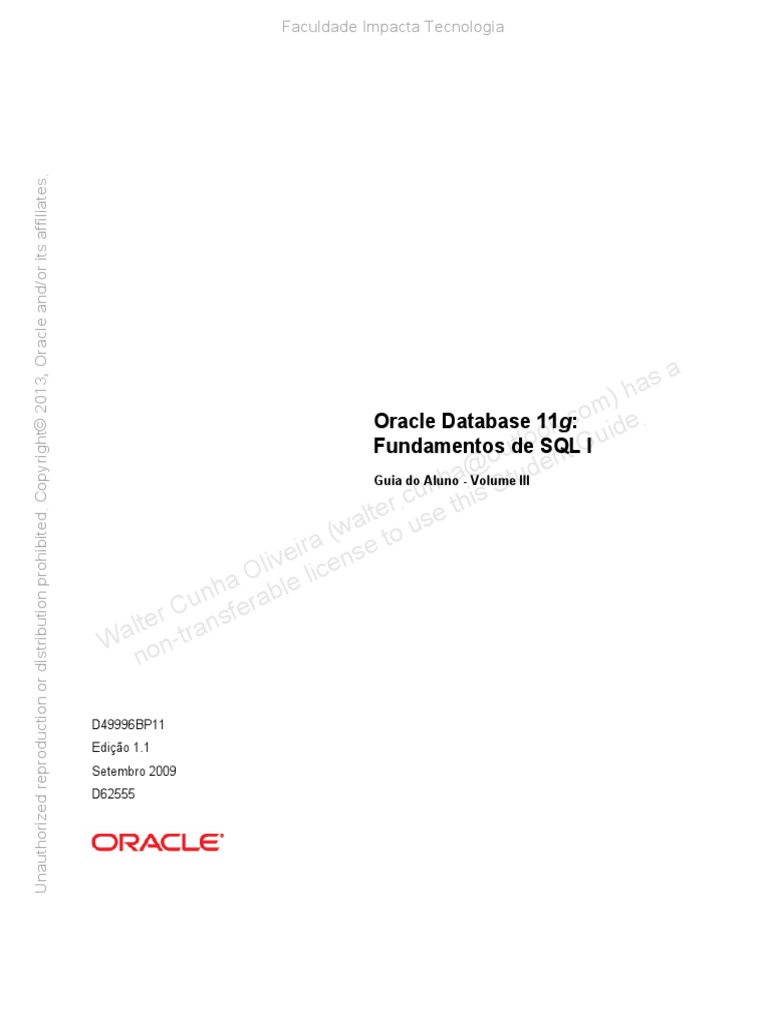 Oracle Database 11g Fundamentos de SQL I - Guia Do Aluno - Volume III - SG3 | PDF | SQL | Banco ...
