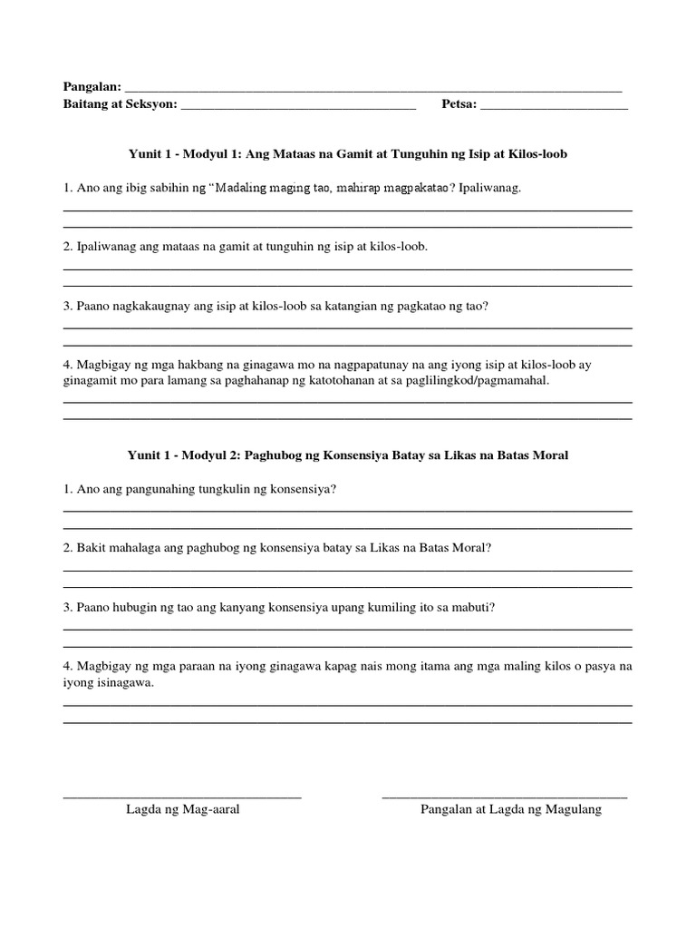 ESP 10 Remedial Worksheets 1st Grading | PDF