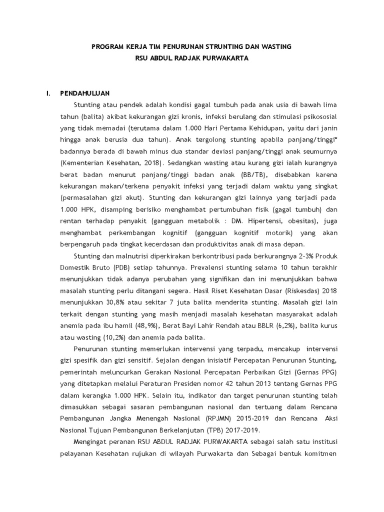 PROGRAM KERJA TIM PENURUNAN STRUNTING DAN WASTING (Kania) 1 | PDF