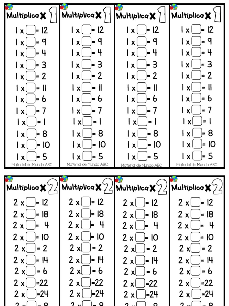 Tarjetas Multiplicar | PDF