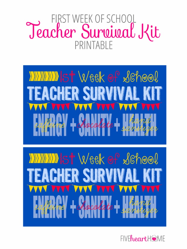 Back To School Teacher Survival Kit Printable Sheet 2 | PDF
